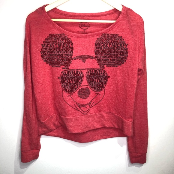 Disney | Tops | Disney Mickey Mouse Long Sleeve Cropped Top Red Size ...